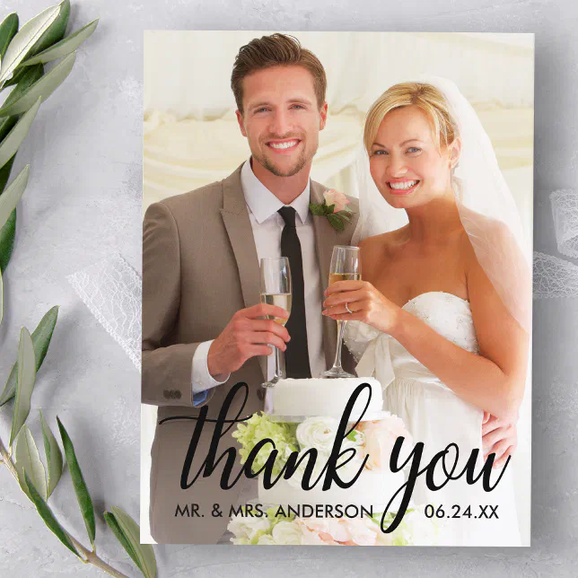 Wedding Thank You Bride and Groom Photo B Postcard | Zazzle