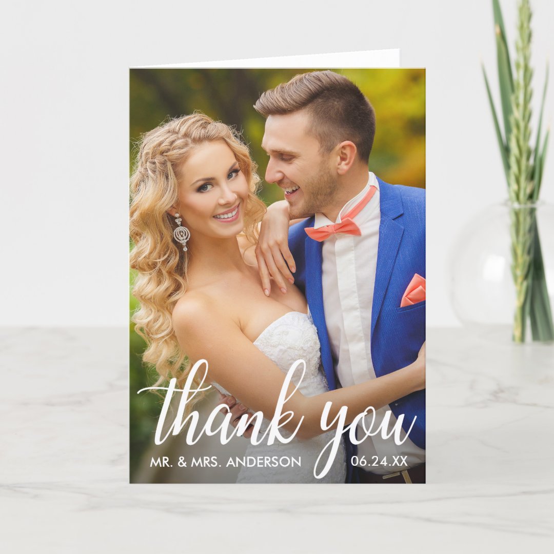 Wedding Thank You Bride and Groom Photo Fold Card | Zazzle