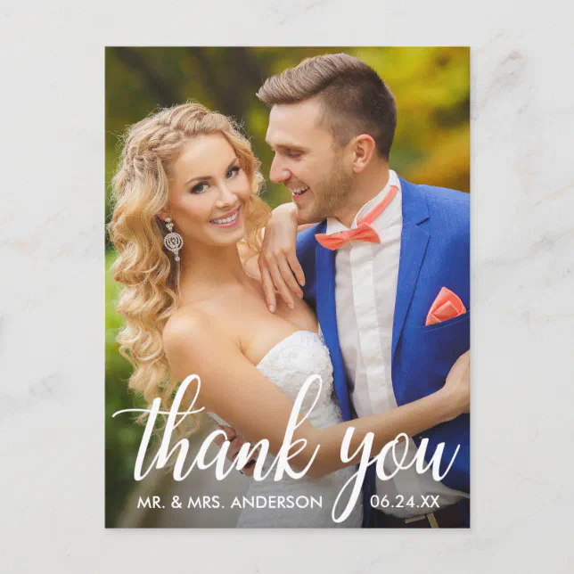 Wedding Thank You Bride and Groom Photo Postcard | Zazzle