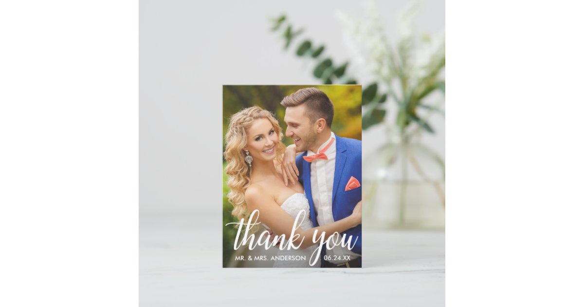 Wedding Thank You Bride and Groom Photo Postcard | Zazzle