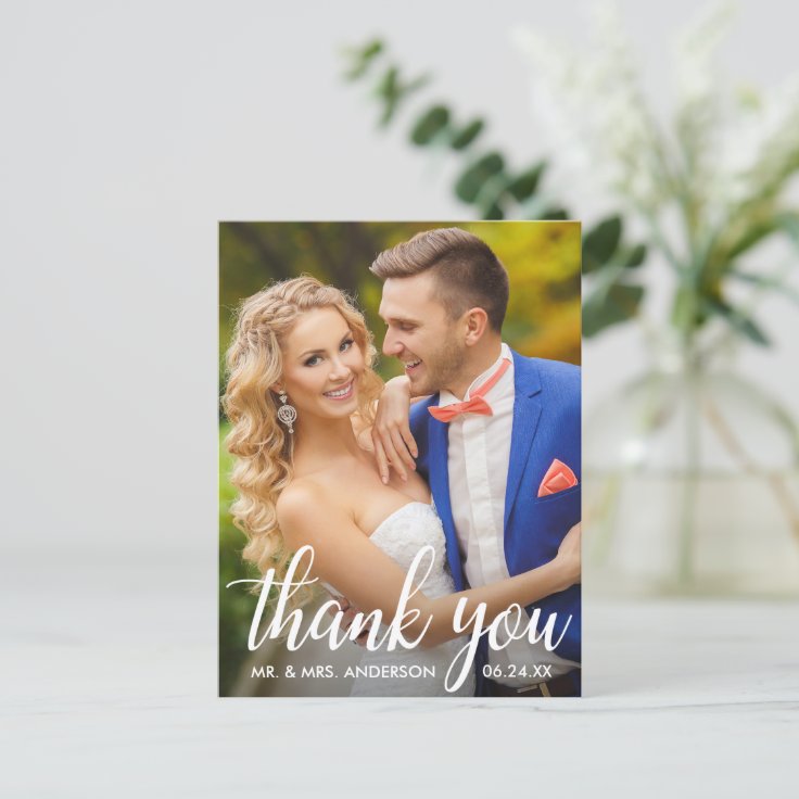 Wedding Thank You Bride and Groom Photo Postcard | Zazzle