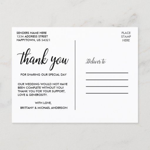 Wedding Thank You Bride and Groom Photo Postcard | Zazzle