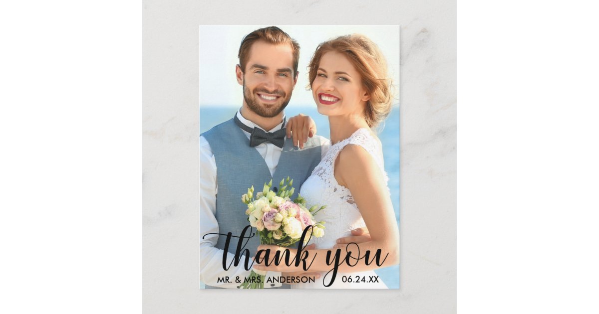Wedding Thank You Bride Groom Photo B Postcard | Zazzle