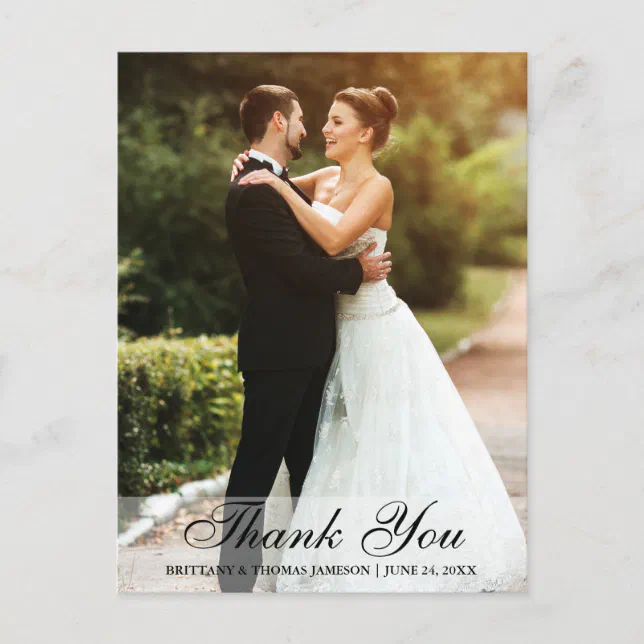 Wedding Thank You Bride & Groom Postcard BW | Zazzle