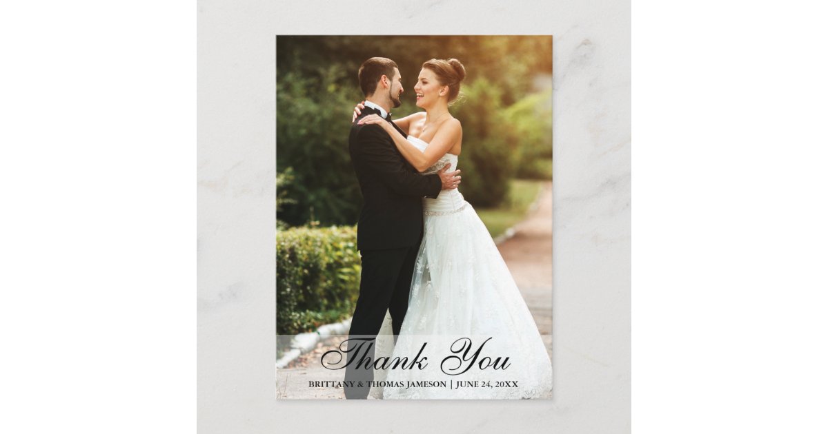 Wedding Thank You Bride & Groom Postcard BW | Zazzle