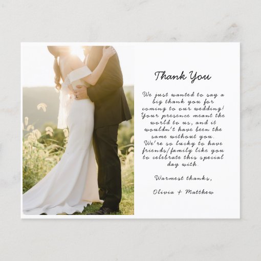 Wedding Thank You Card Wording Messages PHOTO | Zazzle