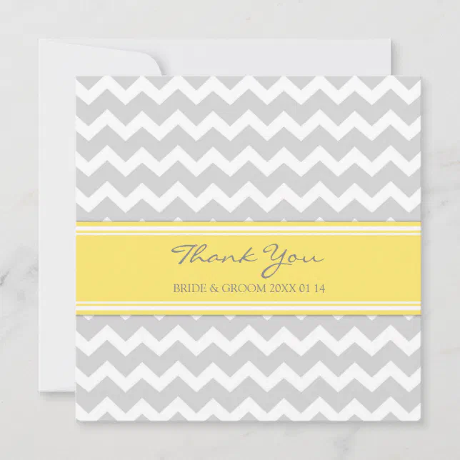 Wedding Thank You Cards Yellow Gray Chevron | Zazzle