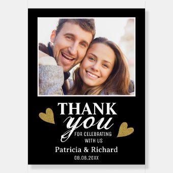 Wedding Thank You Couple Photo Black And Gold Foam Board | Zazzle