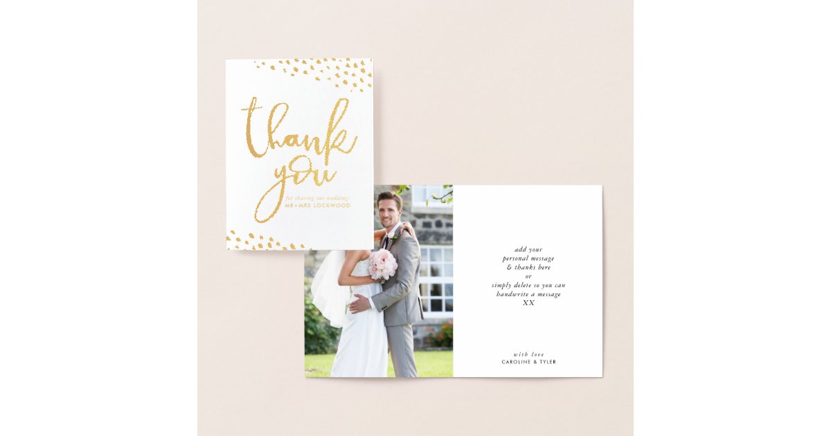 WEDDING THANK YOU couple photo paint dabs script Foil Card | Zazzle