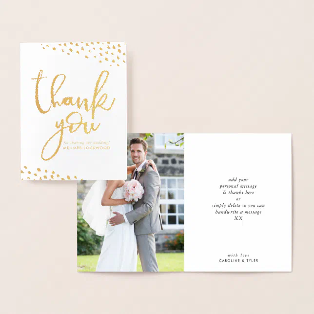 WEDDING THANK YOU couple photo paint dabs script Foil Card | Zazzle