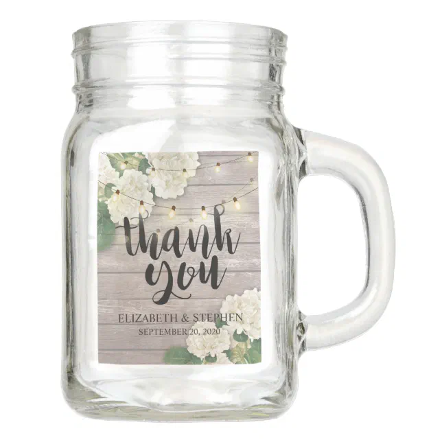 Wedding Thank You Favors Flower String Lights wood Mason Jar | Zazzle