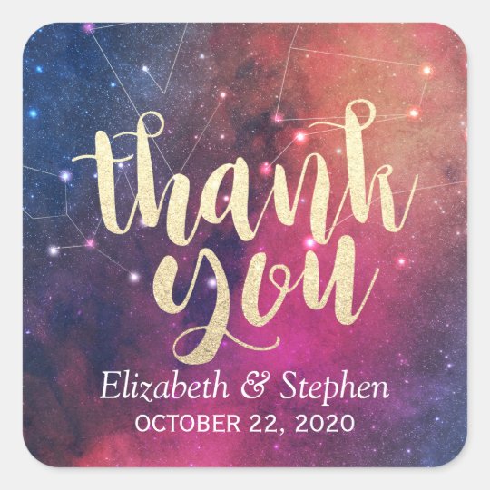 Wedding Thank You Galaxy Star Nebula Constellation Square Sticker ...