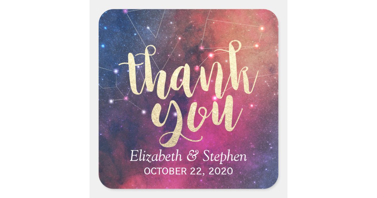 Wedding Thank You Galaxy Star Nebula Constellation Square Sticker | Zazzle