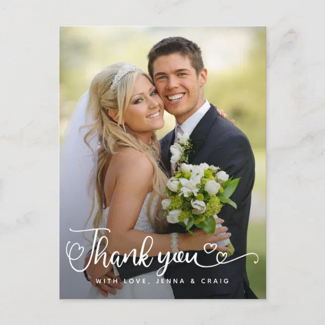 Wedding Thank You | Handwritten Script Over Photo Postcard | Zazzle