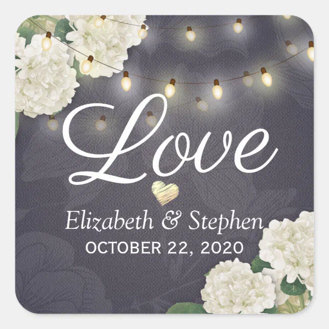 Wedding Thank You Hydrangea Flowers String Lights Square Sticker | Zazzle