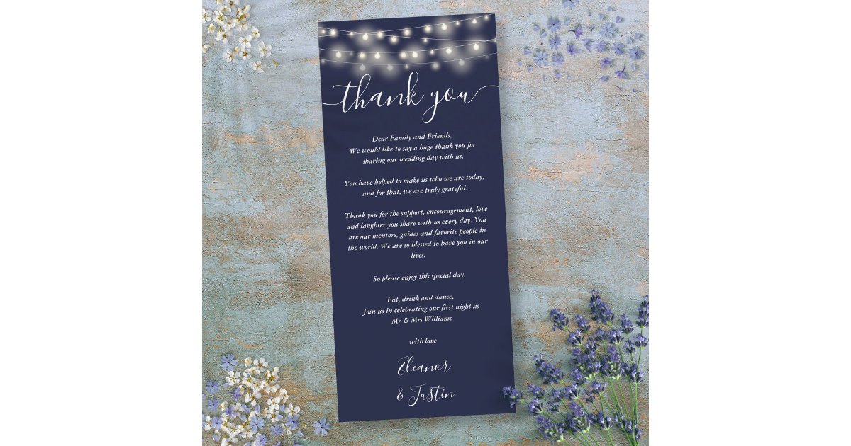 Wedding Thank You Lights Navy Blue Place Card | Zazzle