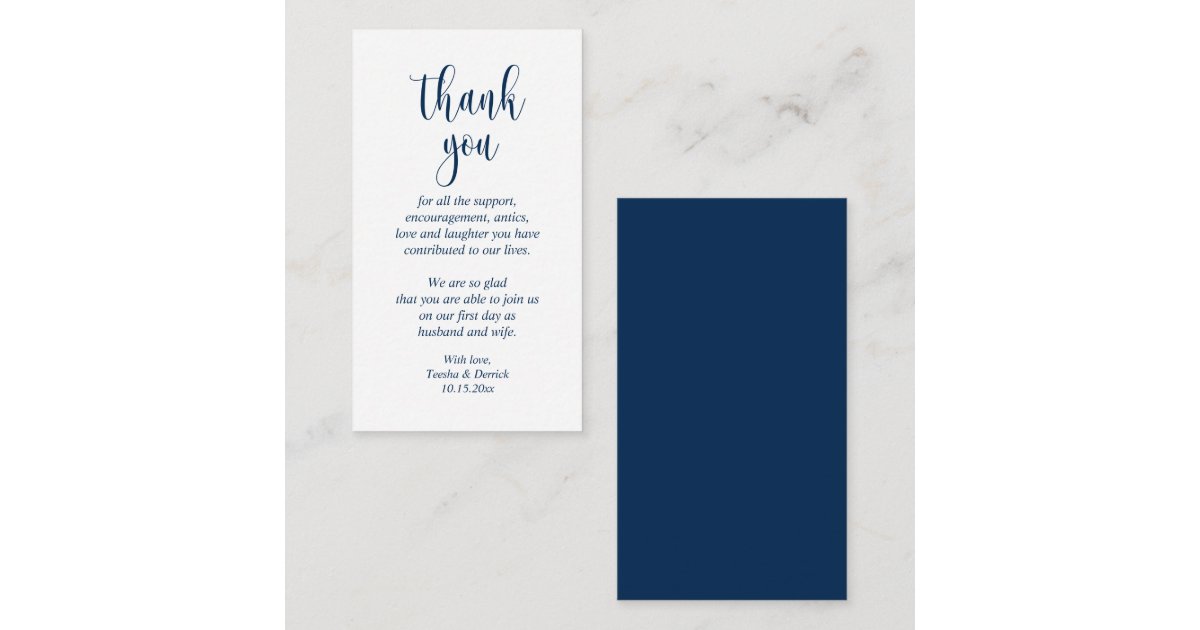 Wedding Thank you, Modern Script, Classy Navy Blue Enclosure Card | Zazzle