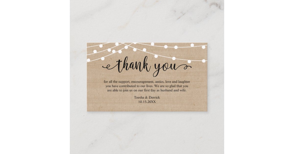 Wedding Thank you, Rustic String Lights Wood Enclosure Card | Zazzle