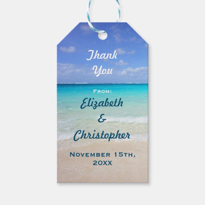 Wedding Thanks Azure Blue Caribbean Tropical Beach Gift Tags | Zazzle.com