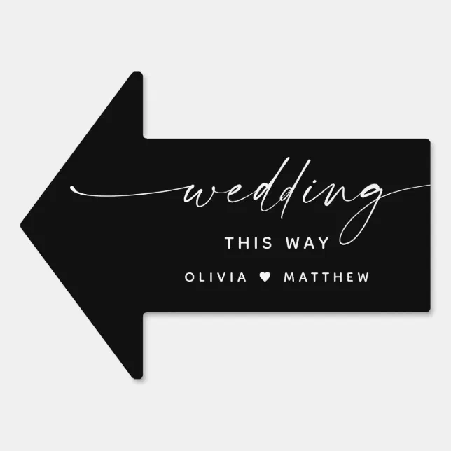 Wedding This Way. Black Minimalist Direction Arrow Sign | Zazzle