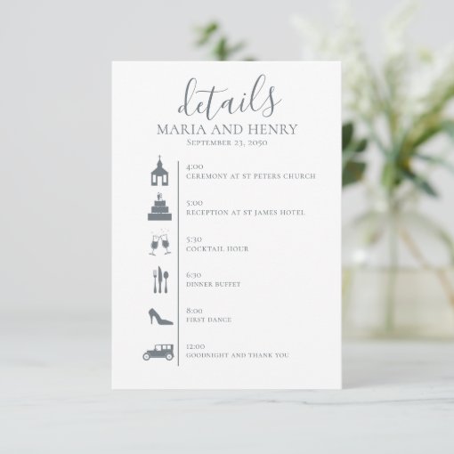 Wedding Timeline Blue Details QR Code Website Enclosure Card | Zazzle