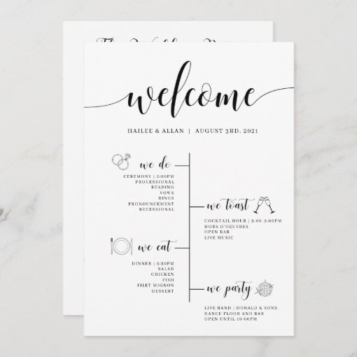 Wedding Timeline Program With Icons | Zazzle