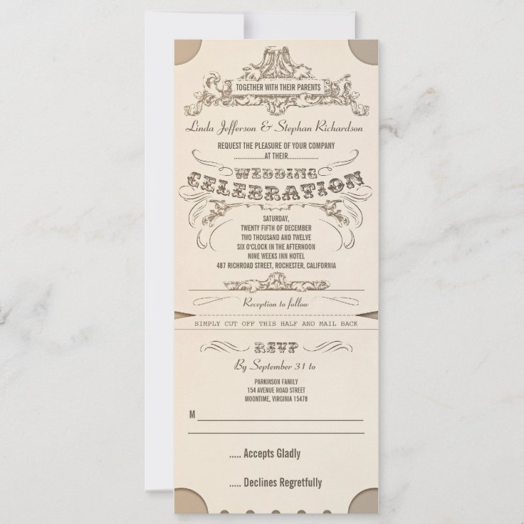 wedding typographic tickets invitations with RSVP | Zazzle