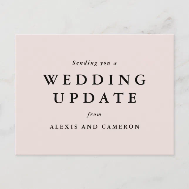 Wedding update change the date blush pink postcard | Zazzle
