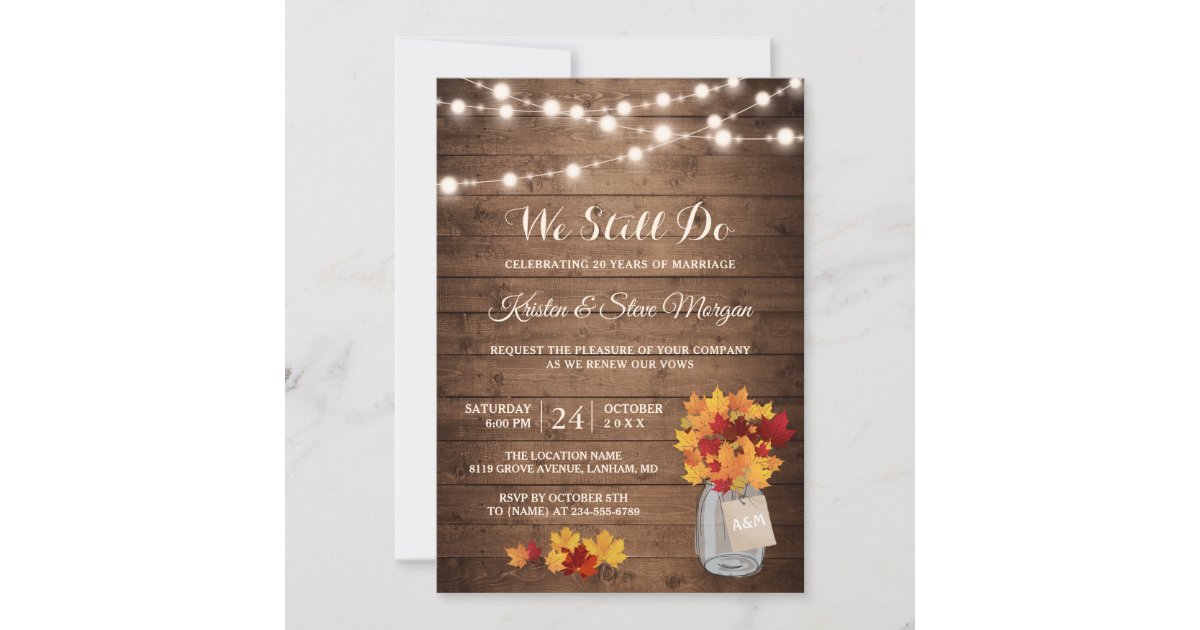 Wedding Vow Renewal | Rustic Autumn Fall Leaves Invitation | Zazzle