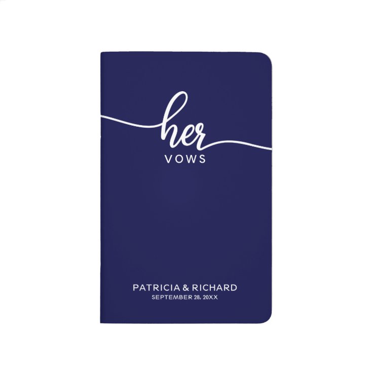 Wedding Vows Book - Her Vows White Navy Blue | Zazzle