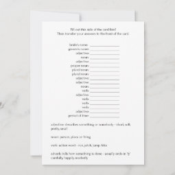 Wedding Vows Wed Libs Game Card | Zazzle