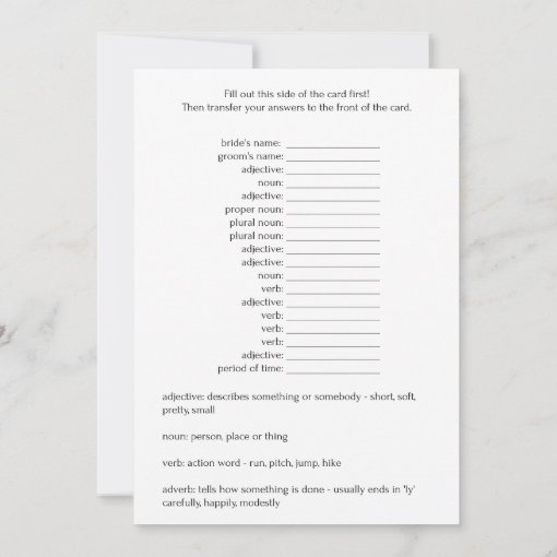 Wedding Vows Wed Libs Game Card | Zazzle