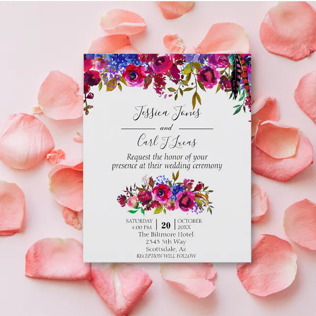 Wedding Watercolor Bright Floral Jewel Tone Red | Zazzle
