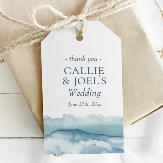Wedding Watercolor Ocean Blue Gift Tags | Zazzle