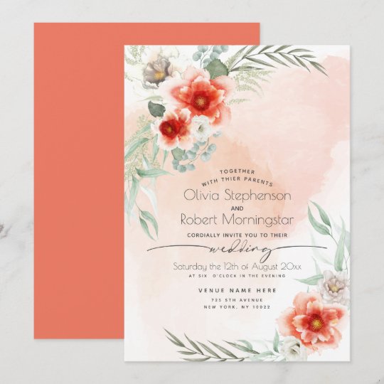 Wedding | Watercolor Scarlet Flame Floral Invitation | Zazzle.com