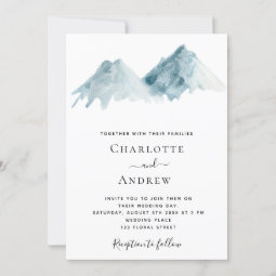 Wedding watercolored mountain landscape blue eco invitation | Zazzle