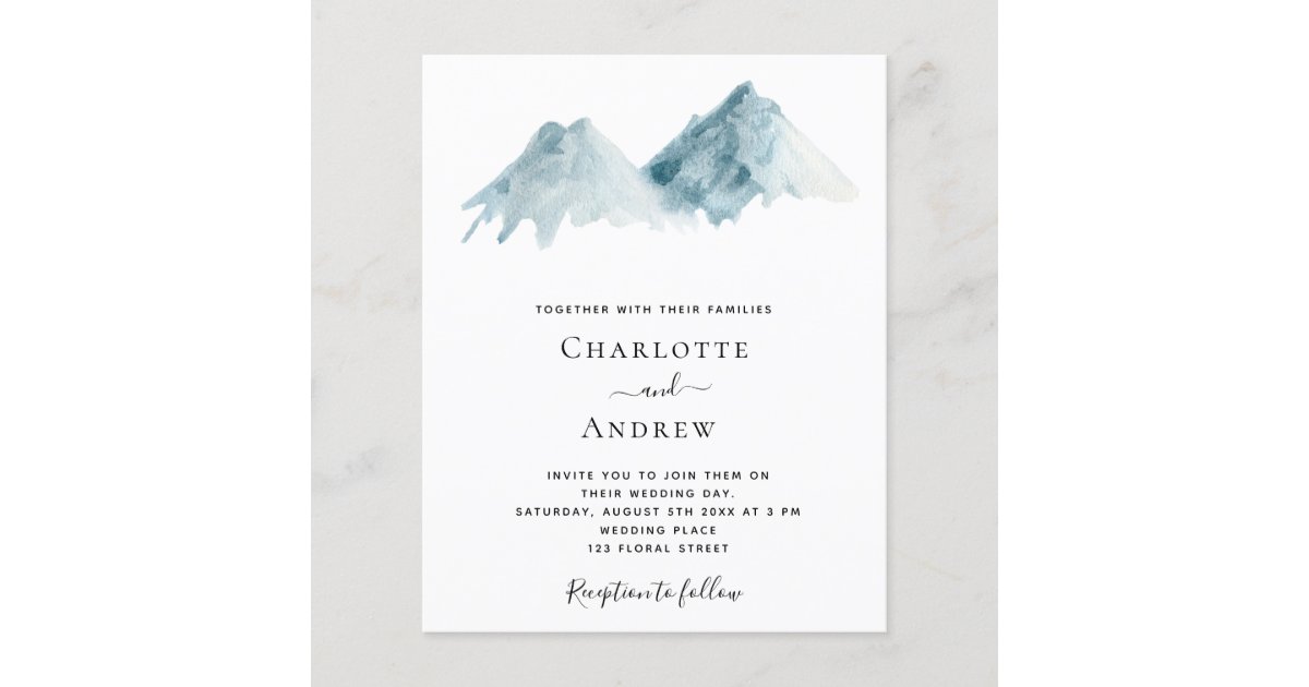 Wedding watercolored mountain landscape invitation | Zazzle