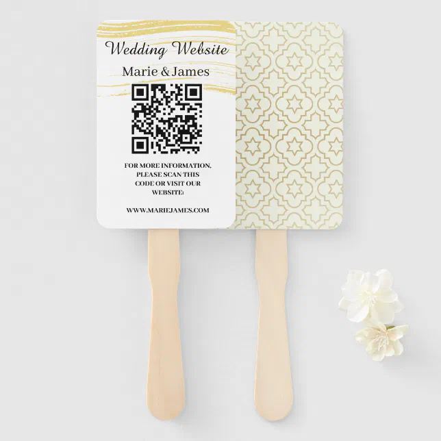 Wedding Website Add Name QR Code Minimalist Photo Hand Fan | Zazzle