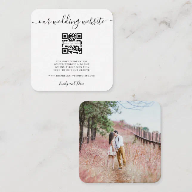 Wedding Website Insert Card QR CODE photo on back | Zazzle