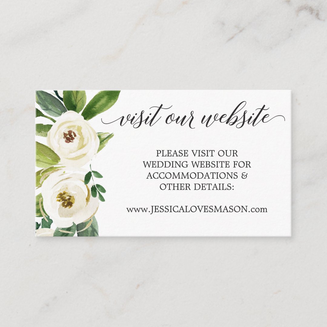Wedding Website Insert Card - White Roses | Zazzle