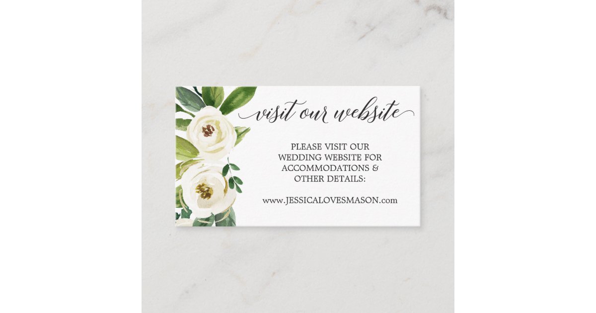 Wedding Website Insert Card - White Roses | Zazzle