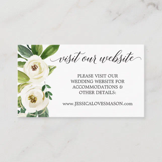 Wedding Website Insert Card - White Roses | Zazzle