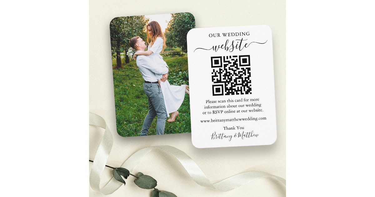 Wedding Website Minimalist QR Photo Rounded Edges Enclosure Card | Zazzle