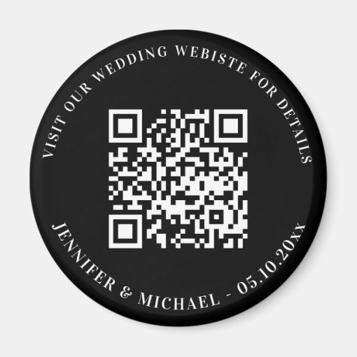 Wedding website QR code details rsvp black white Magnet | Zazzle
