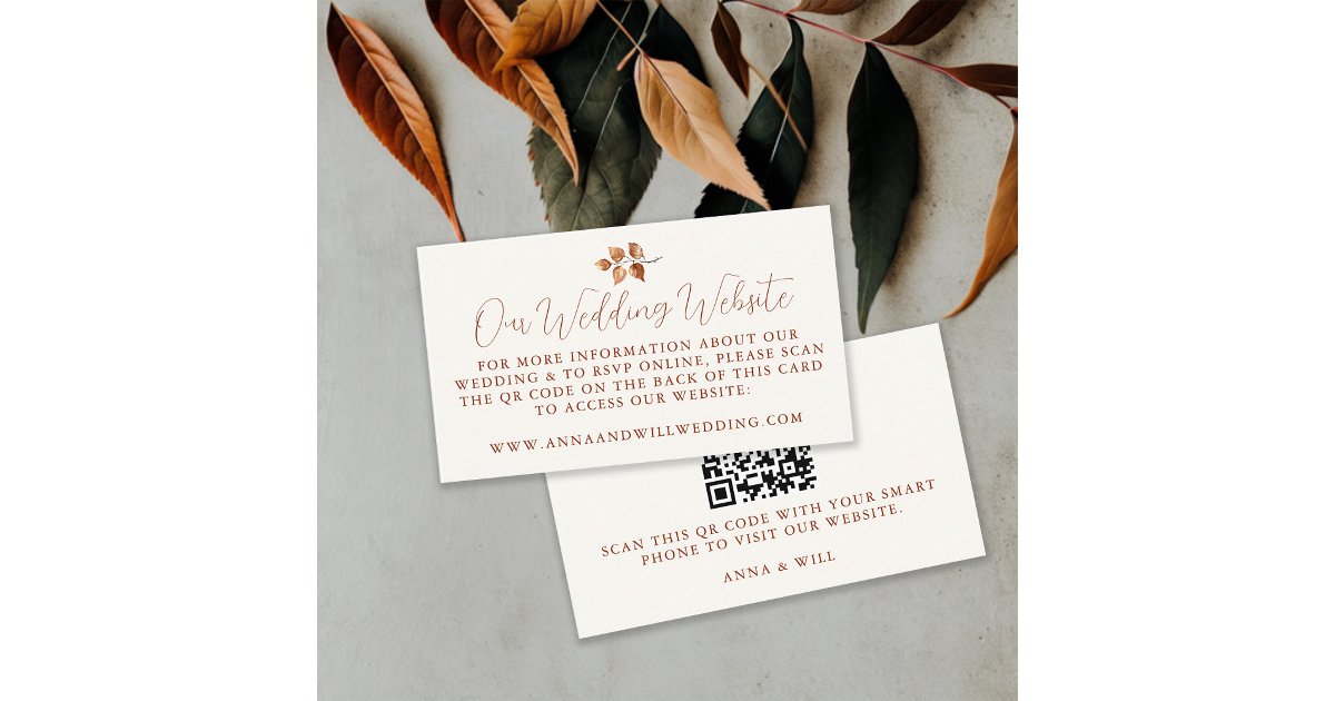 Wedding Website QR Code Fall Leaves Wedding Enclosure Card | Zazzle