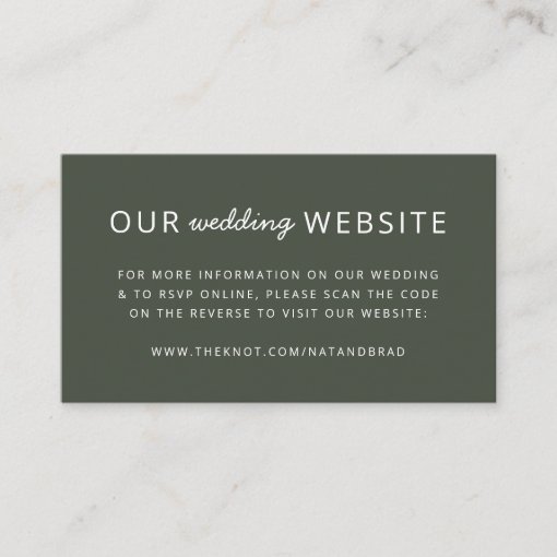 Wedding Website | QR Code Olive Green Minimalist Enclosure Card | Zazzle