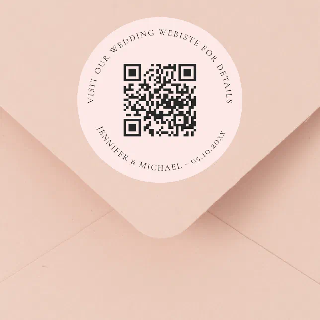 Wedding website QR details information rsvp rose Classic Round Sticker ...