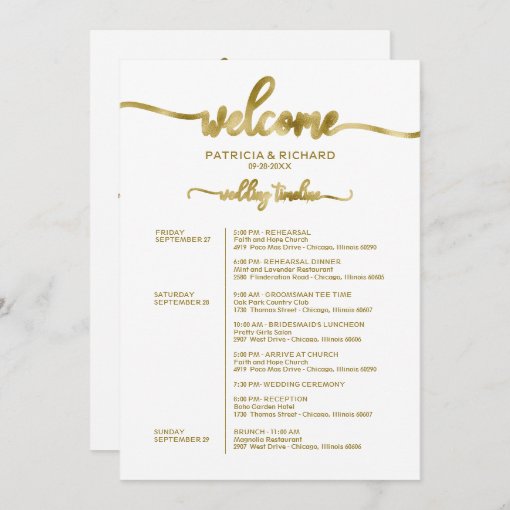 Wedding Weekend Itinerary Simple Chic Timeline Invitation | Zazzle