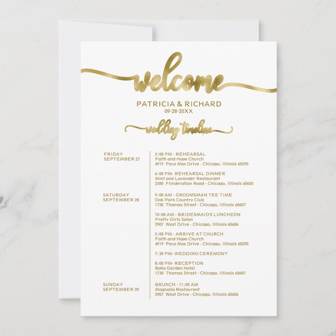 Wedding Weekend Itinerary Simple Chic Timeline Invitation | Zazzle
