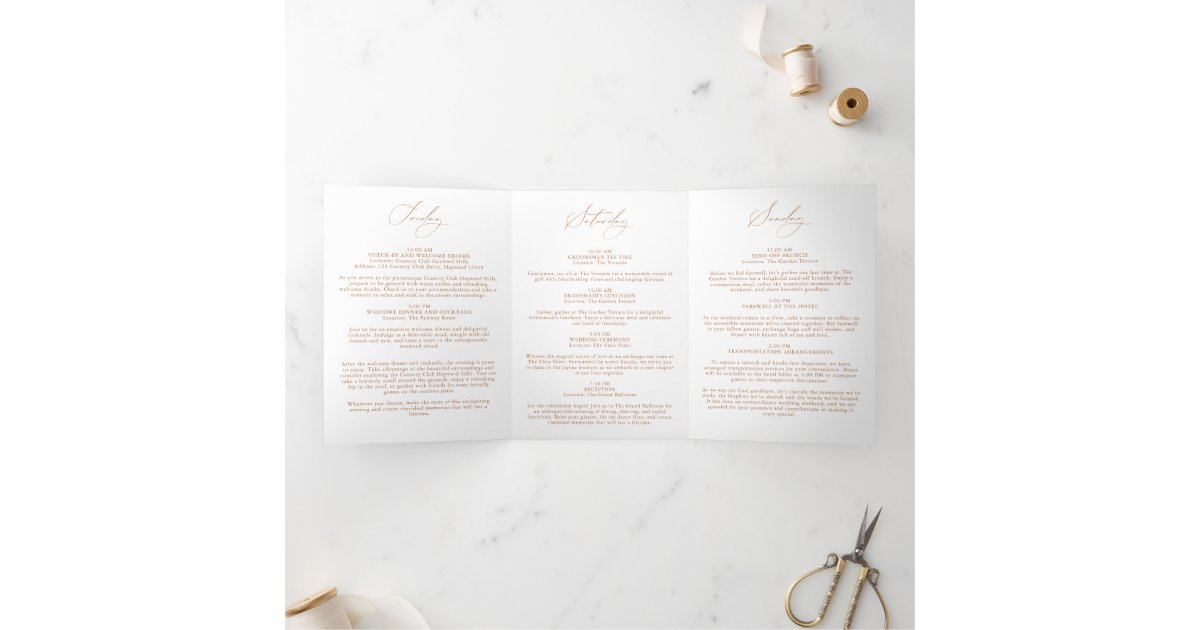Wedding Weekend Itinerary Timeline Elegant Booklet Tri-Fold Holiday ...